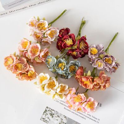 12Pcs Artificial Flowers Home Decoration Silk Stamen Plum Bo