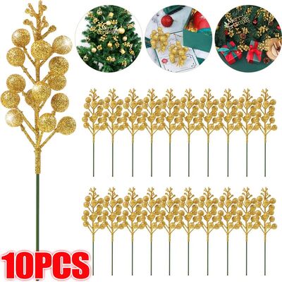 Artificial Gold Powder Berry Branches Flower Cherry Stamen F
