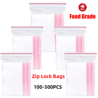 100-500PCS Resealable Zip Lock Plastic Bags Self Seal Clear