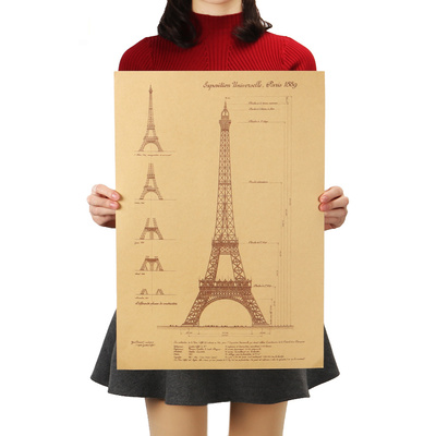 Paris Tower Hand Drawn Sketches Retro Kraft Paper Poster