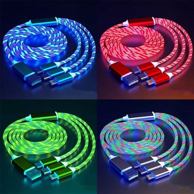 Glowing LED 3In1 Cable For Samsung iPhone Flowing Streamer L