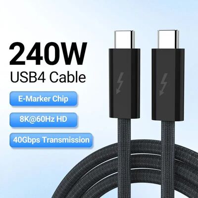 USB 4.0 Type-C Data Cable 240W Quick Charging Cable with 40Gbps Speed 8K HD Video Support Thunderbol