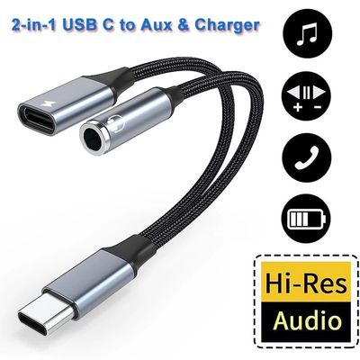 USB Type C to 3.5mm Headphone and Charger Adapter,2-in-1 USB
