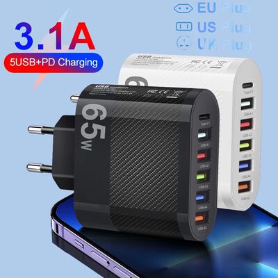 3.1A 5Ports USB Charger PD Charging Adapter For iPhone 13 Samsung Mobile Phone Plug Charging QC 3.0