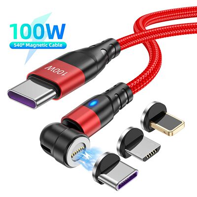 PD 540° Magnetic Quick Charger Cable 100W 5A Magnet Data Cable USB USB C To Type C Micro Lightning