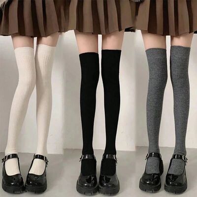 3 Pairs Women Autumn Winter Striped Knee Length Stockings Wa