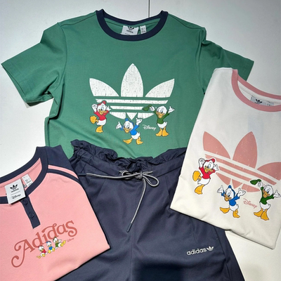 阿迪达斯三叶草短袖T恤女迪士尼联名纯棉印花休闲运动上衣JP1427
