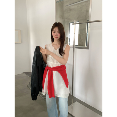 ULOUR/U粒-韩系网纱拼接碎花背心裙万能百搭单品连衣裙95372