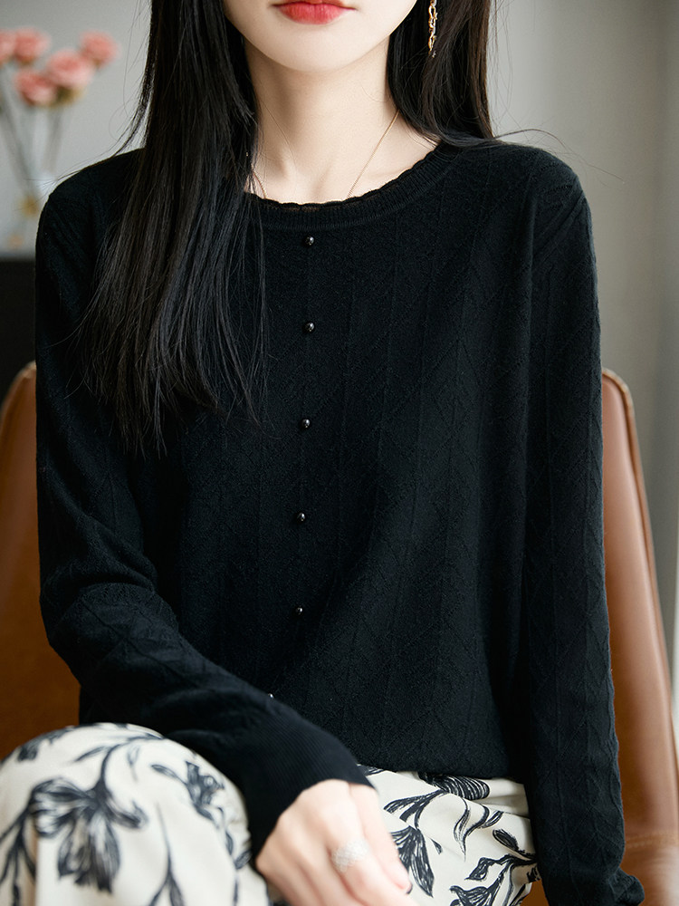 早秋蕾丝钉珠针织打底衫女2025新款春秋内搭上衣洋气大码女装毛衣