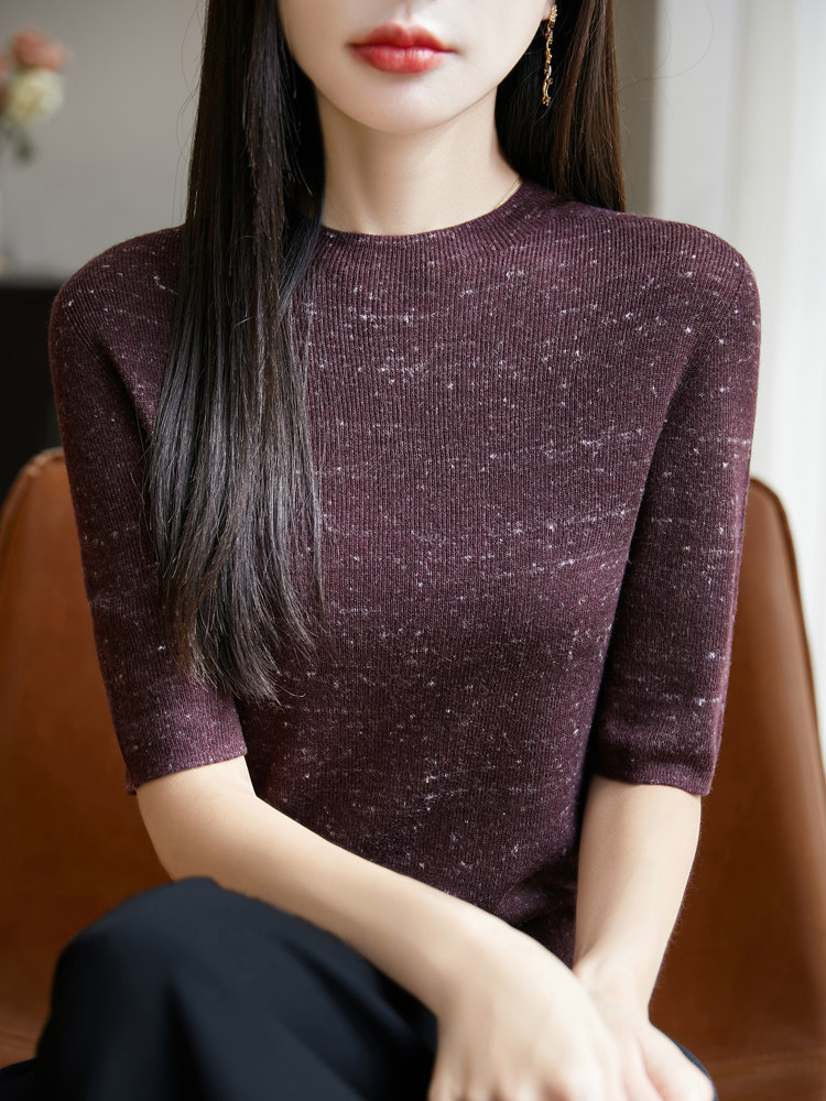 早秋半高短袖针织打底衫女2025新款春秋内搭上衣洋气大码女装毛衣