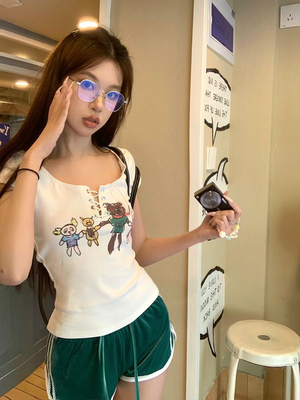 杂食universe 杨超越同款卡通印花显瘦chill系带短袖t恤女夏季