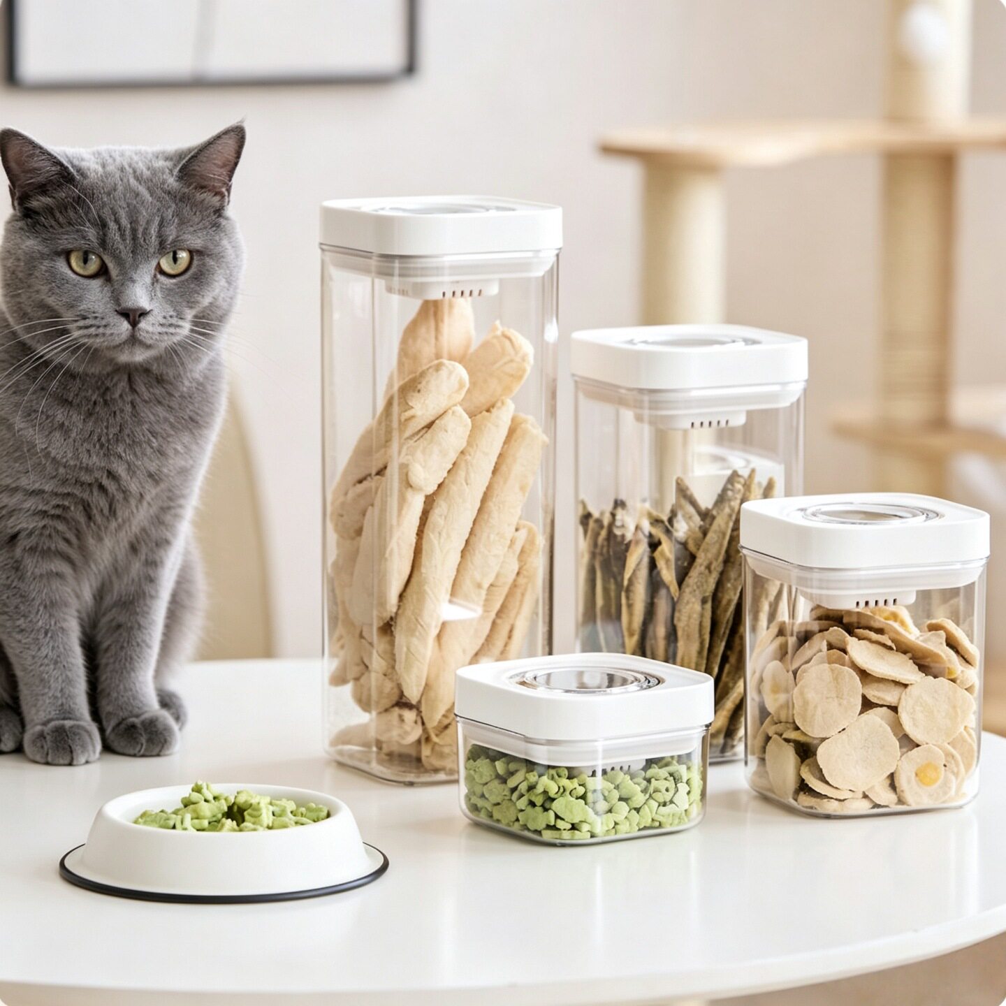 日式按压零食收纳盒食品级猫狗兔仓鼠密封储粮罐防潮瓶猫粮储存桶