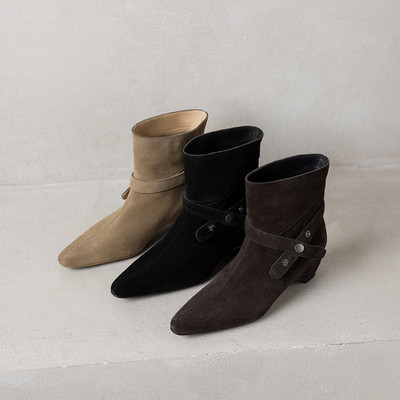 l'avance真皮 2025法式复古女5cm时髦精皮带扣西部靴内增高短靴子