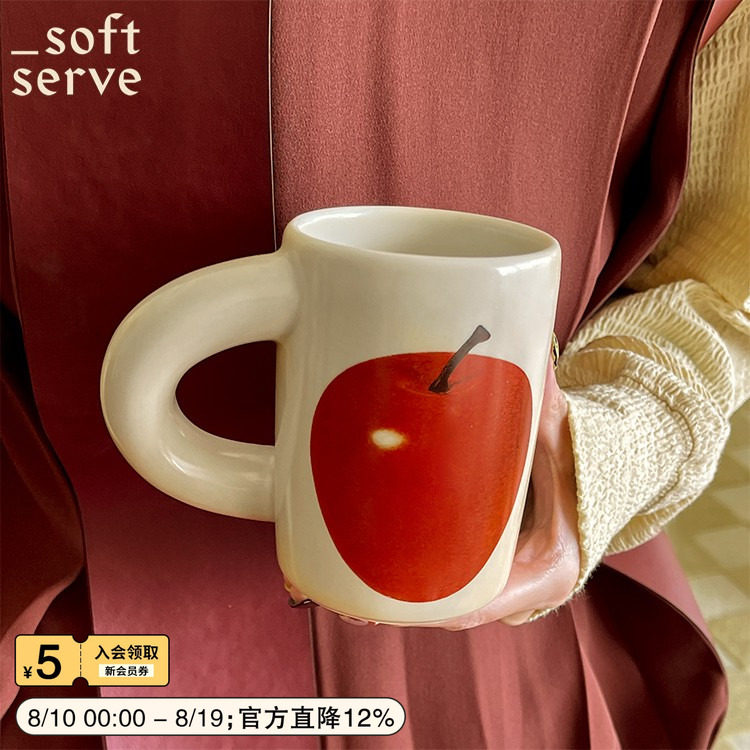 SoftServe柔软供应苹果通心粉陶瓷粗把手水杯复古卡通马克杯礼物