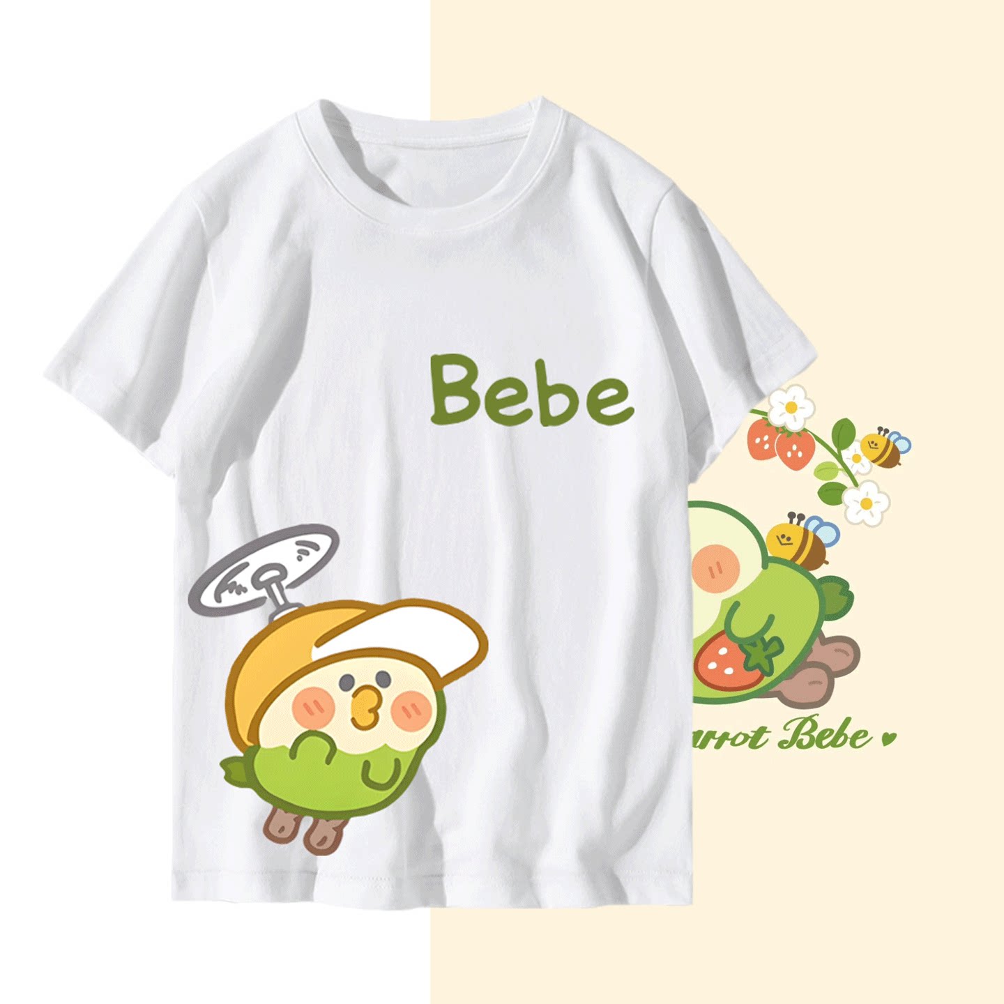 小鹦鹉bebe卡通可爱可定制情侣短袖半袖T恤周边男女情侣夏季休闲
