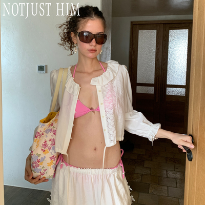 花筏NOTJUSTHIM《南法小调》荷叶边白色拼接衬衫