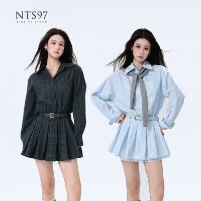 NTS97韩系条纹衬衫翻领连衣裙