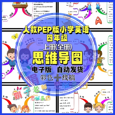 小学生人教pep版英语四年级上册全册单元手绘思维导图合集手抄报