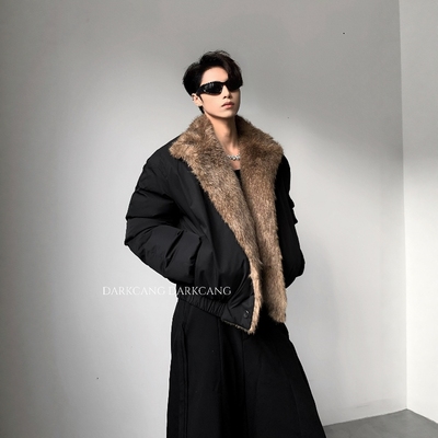 黑沧社/轻奢棕毛cleanfit座山雕外套男冬季高级夹棉加厚短款棉服