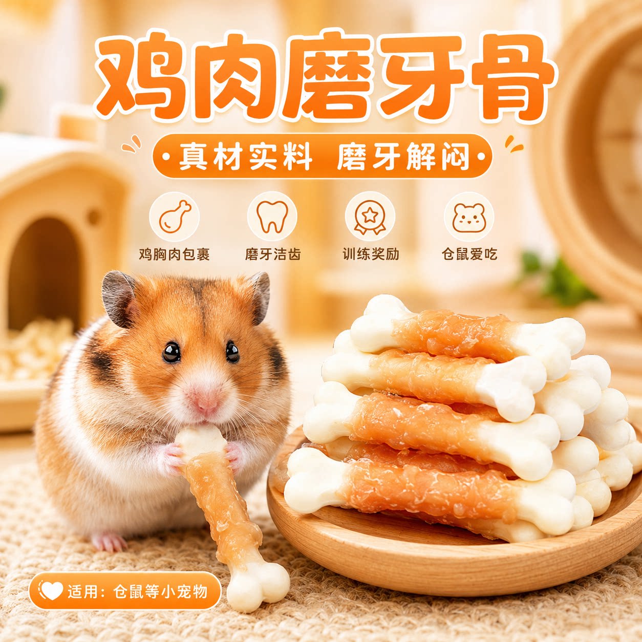 仓鼠磨牙棒鸡肉绕钙奶棒小金丝熊增加营养专用补互动钙可食用鼠粮