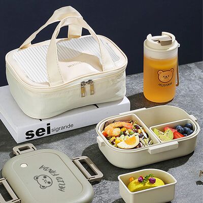 Portable Plastic Bento Lunch Box With 3 Removable Compartmen