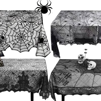 Halloween Lace Table Runner Black Spider Web Tablecloth Fire