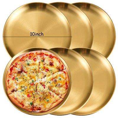 6Pcs Gold Stainless Steels Round Plate Rust-Proof Shallow Tr