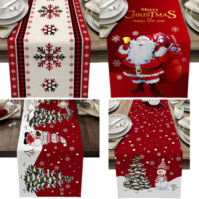 Christmas Table Runner Linen Print Snowman Old Man Table Mat