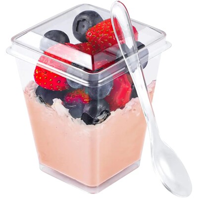 20PCS Plastic 160ml Dessert Cups with Lids Spoons Pudding Cu