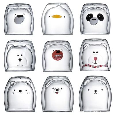 250ml Cute Coffee Mugs Bear Duck Cat Tea Cup Double Wall Gla
