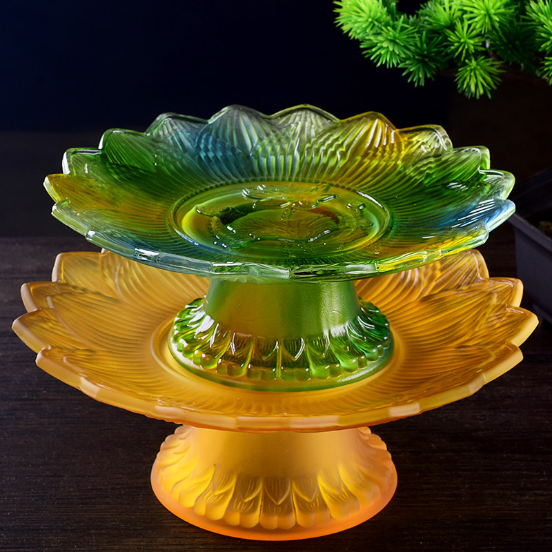 供佛仿琉璃果盘佛堂佛前莲花水果贡品盘子家用奉神食物果篓玻璃盘