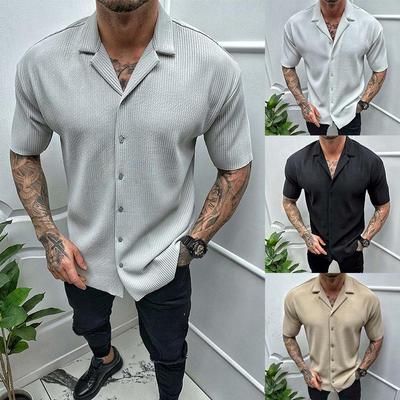 Shirt Summer Solid Short Sleeve Shirt Men's Casual Cardiga
