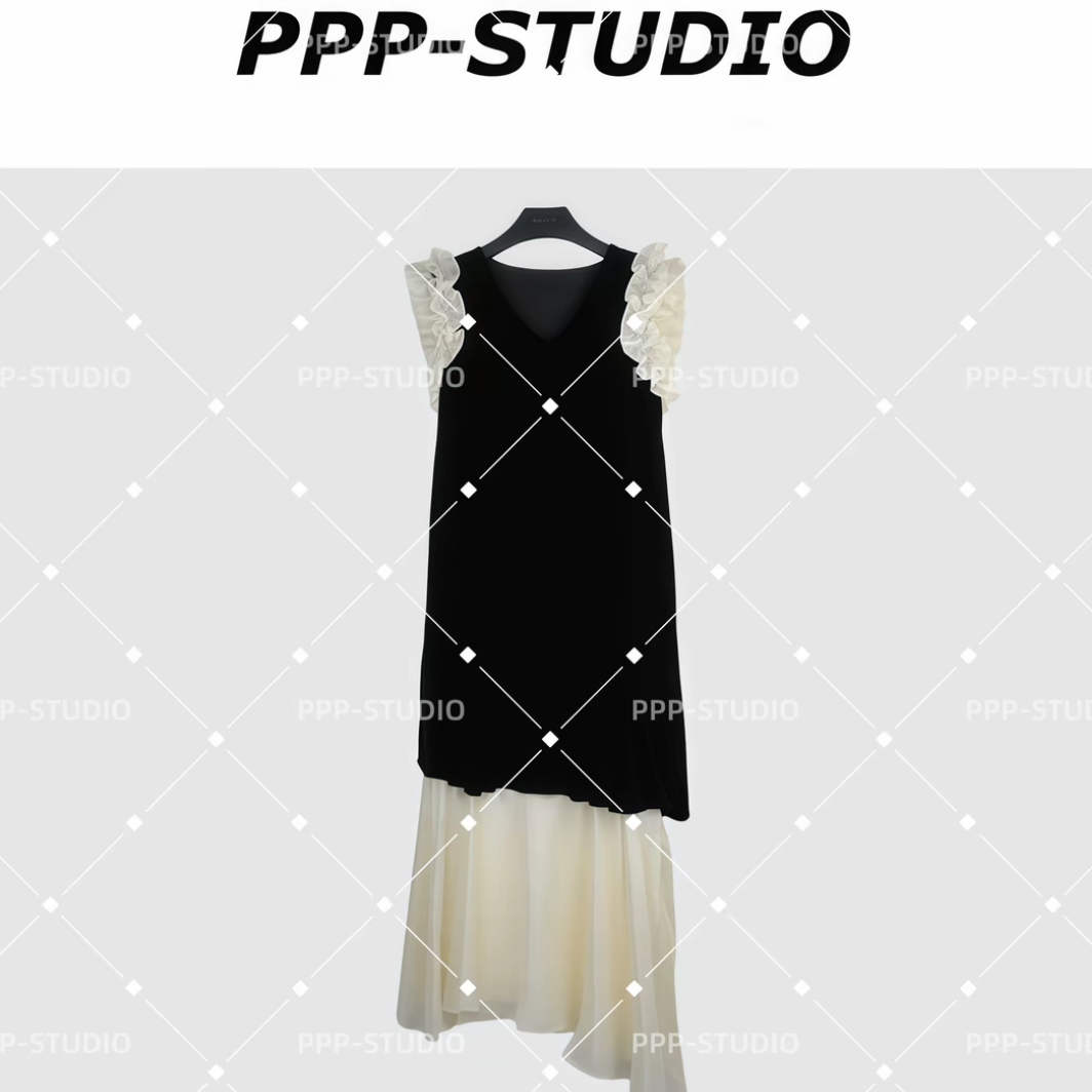 現货  PP-STUDIO新款时尚法式精致设计款蕾丝拼接连衣裙