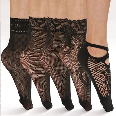 5 Pairs Vintage Lace Women's Socks Summer Mesh Elastic Trans