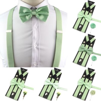 Novalty Sage Green Suspender Bowtie Set For Men Women Kids R