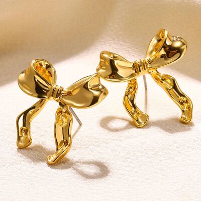 Gold Color Earrings For Women Bow Stud Nail EarringCute Jewe