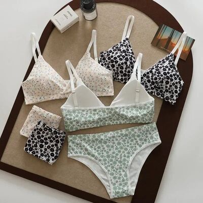 Women Floral Print Low Rise Panties Sexy Lingerie Set Seamle