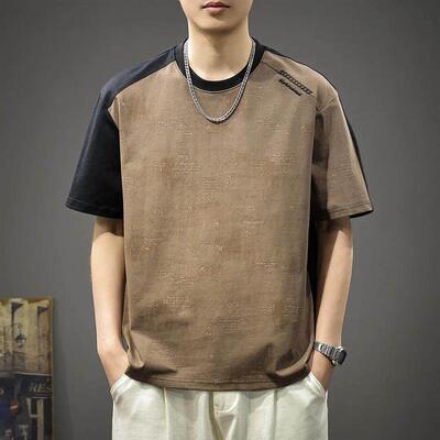 MR.MUDI/穆迪先生高端轻奢潮牌撞色短袖t恤男夏季新款拼接纯棉