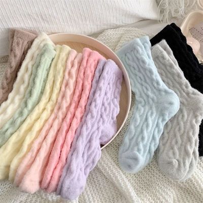 Warm Women's Socks New Winter JapaneseSolid Color Fluffy Soc