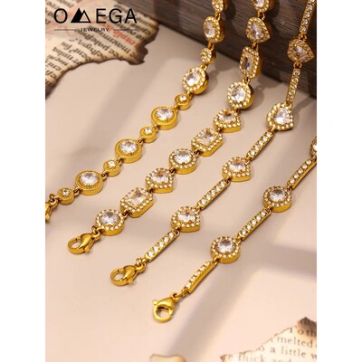 Stainless Steel Chain Bracelet For Women 18k Gold Plated Mul