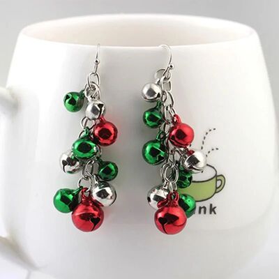 Christmas Gifts Mixed Color Jingle Bells Long Earrings For W
