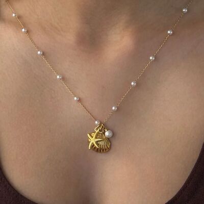 Boho Gold Color Shell Imitation Pearl Pendant Necklace For W