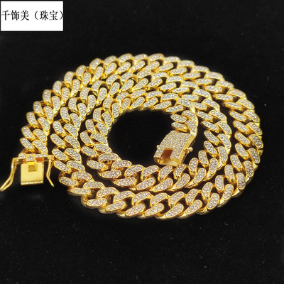 12.5mm Wide Gold-plated Full Diamond Large Gold Chain Cuban