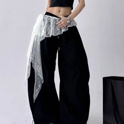 Jeans Pants Decor Embroidered Flower Lace Mini Skirt Irregul