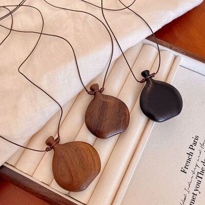 Cute Brown Black Color Wood Flagon Long Pendant Necklaces Ad