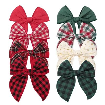 1Pcs/Lot Christmas Kids Buffalo Plaid Bows for Hair Clips Gi