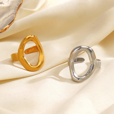 Popular Stainless Steel Simple Wind Irregular Shaped Oval Ri