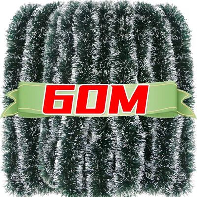 60/2m Christmas Tel Garland Green Wreath Madder Flower Ribbo