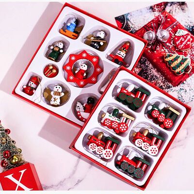 Christmas Wooden Train Heads Ornaments Hanging Family Creati