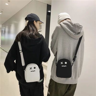 Black White Funny Cute Ghost Kawaii Women Canvas Bag Cartoon